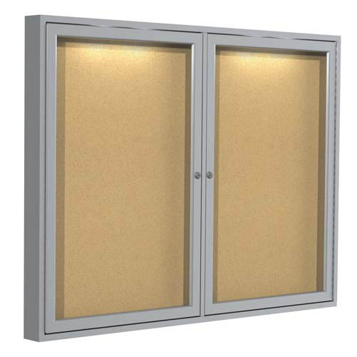 48" x 36" 2-Door Aluminum Frame Enclosed Natural Cork Tackboard w/ Con ...