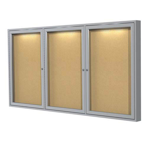 72" x 36" 3-Door Aluminum Frame Enclosed Natural Cork Tackboard w/ Con ...