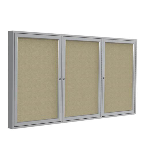 72" x 36" 3-Door Satin Aluminum Frame Enclosed Fabric Tackboard - Beig ...